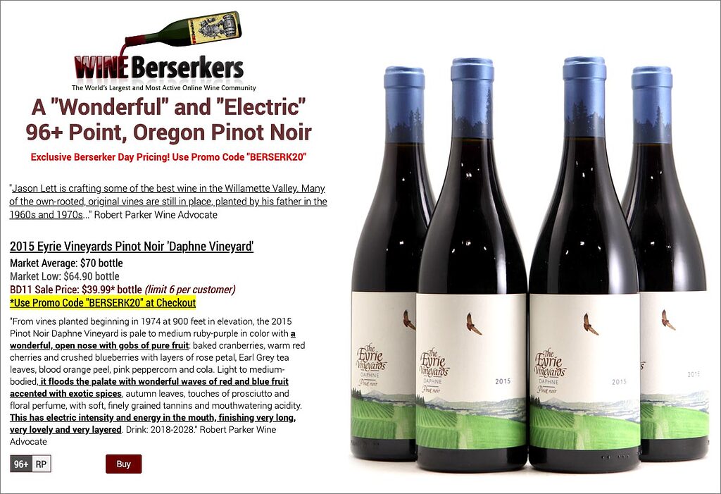 Sokolin - Exclusive BD11 Offer - "Electric" 2015 Eyrie Vineyards ...
