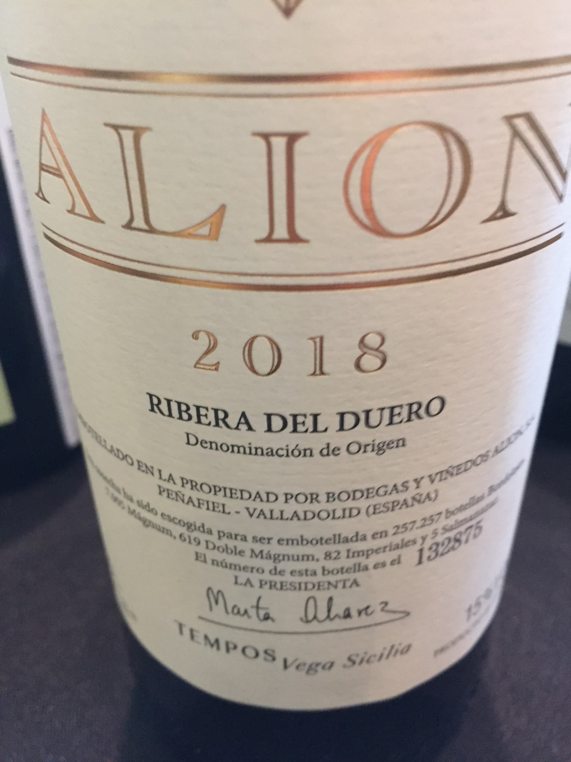 TN: 2018 Bodegas y Viñedos Alión Ribera del Duero (Spain, Castilla y ...