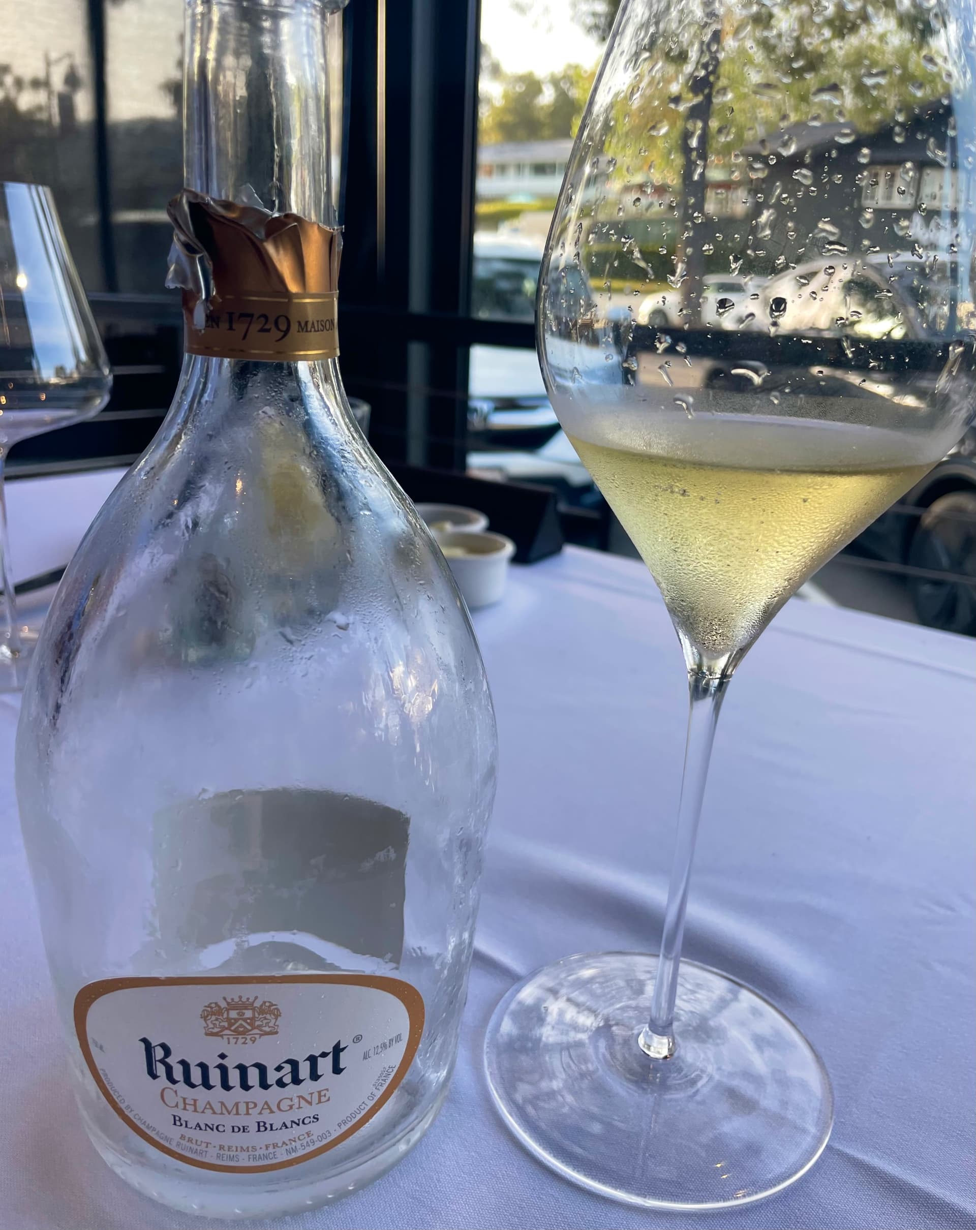 3 wines tasted blind at dinner: NV Ruinart BdB, 2019 Leflaive P-M and ...