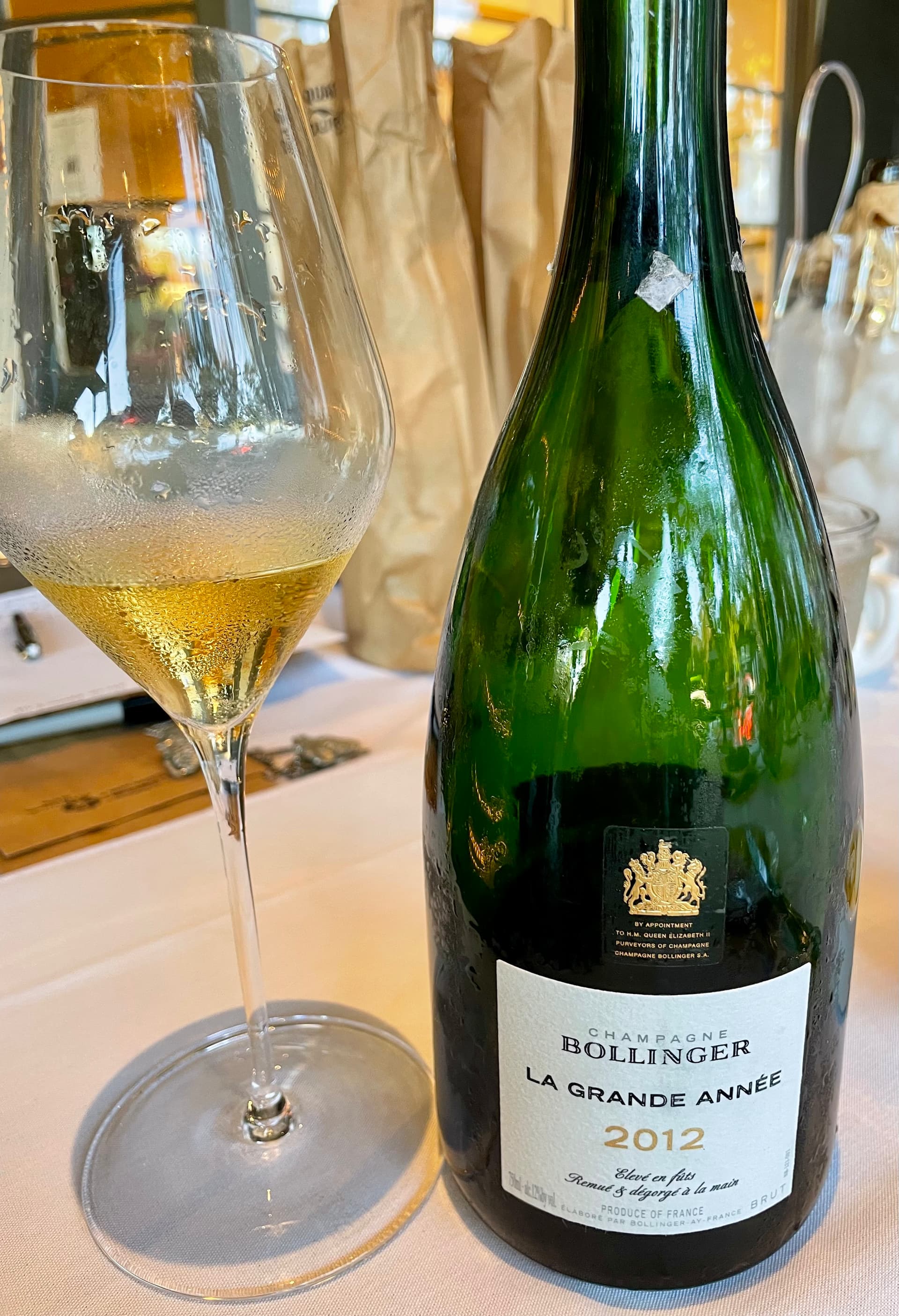 4 wines tasted blind at dinner: 2012 Bollinger Grande Annee, 2017 Mount ...